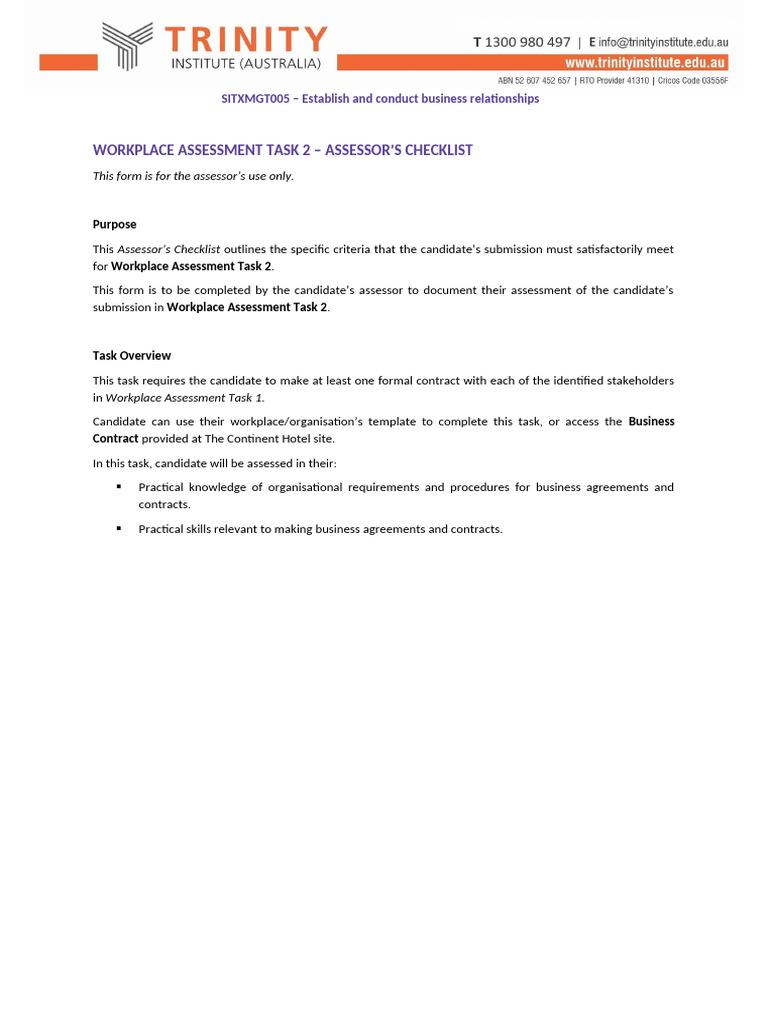 Assessor's Checklist for Business Contracts | PDF | Performance ...