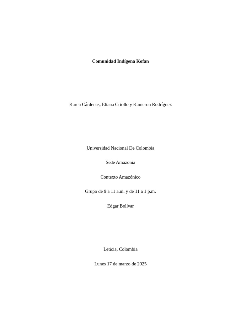 Comunidad Kofan: Territorio y Cultura Indígena | PDF | Colombia