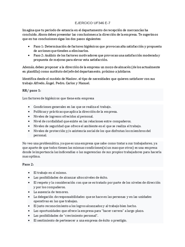 Ejercico Uf346 E-7: RR/ Paso 1 | PDF | Economias | Psicología Social