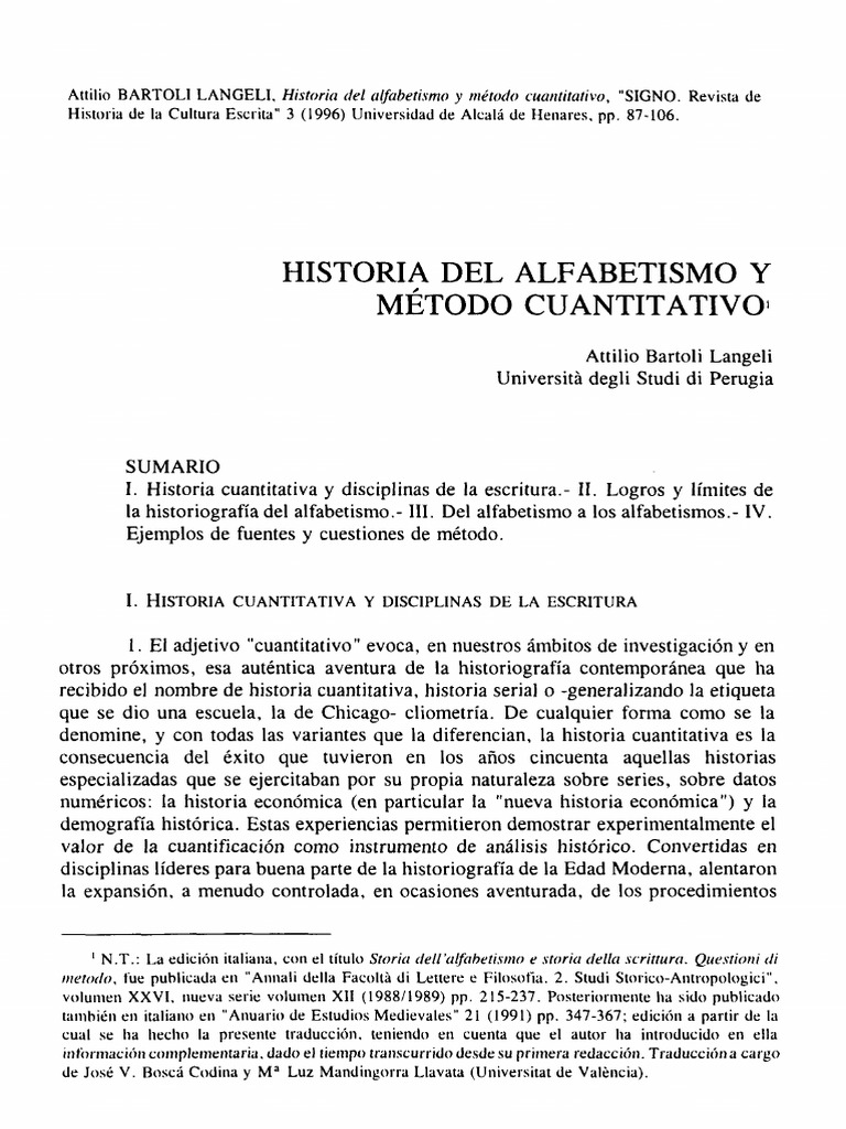 Historia Bartoli SIGNO 1996 | PDF | Historiografía | Paleografía