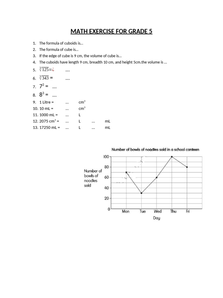 Grade 5 Math Exercises on Volume | PDF