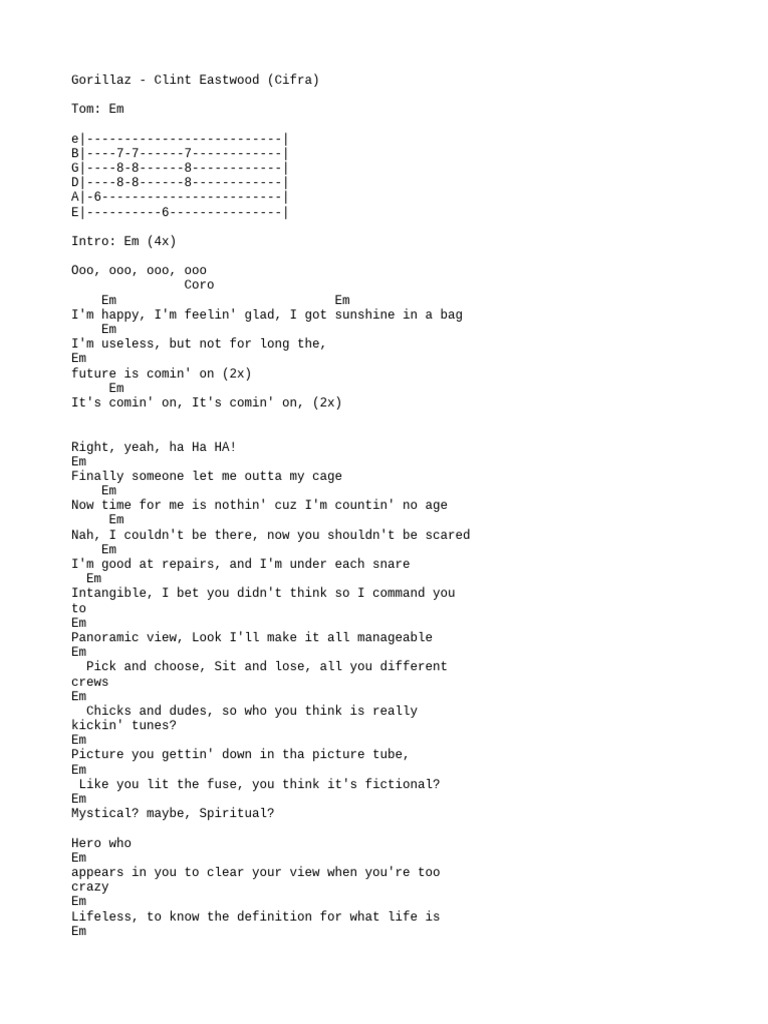 Gorillaz Clint Eastwood Chords Guide | PDF