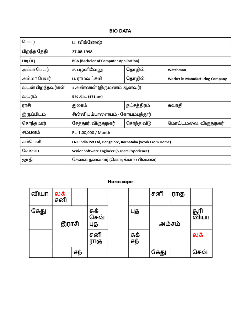 Vignesh - Bio Data | PDF