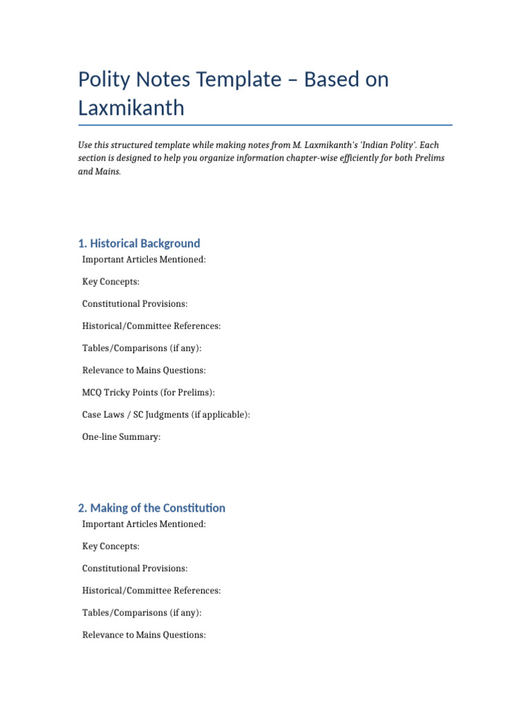 Polity Notes Template Laxmikanth | PDF | Constitution | Justice