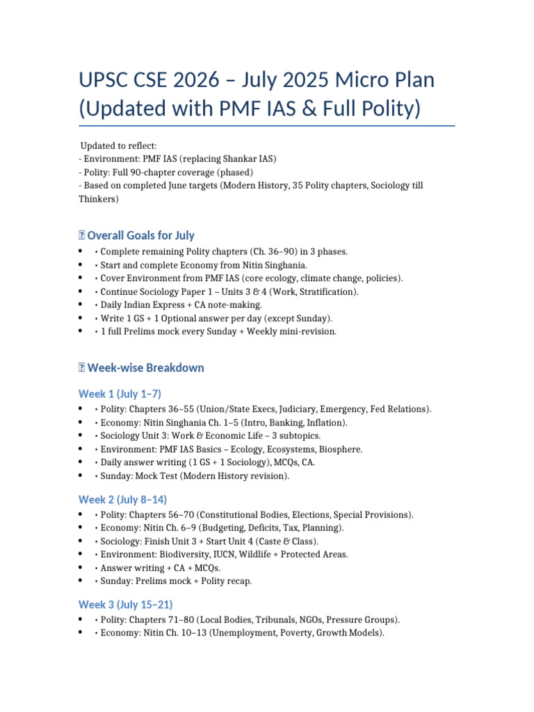 UPSC July 2025 Updated MicroPlan | PDF | Economies | Natural Environment