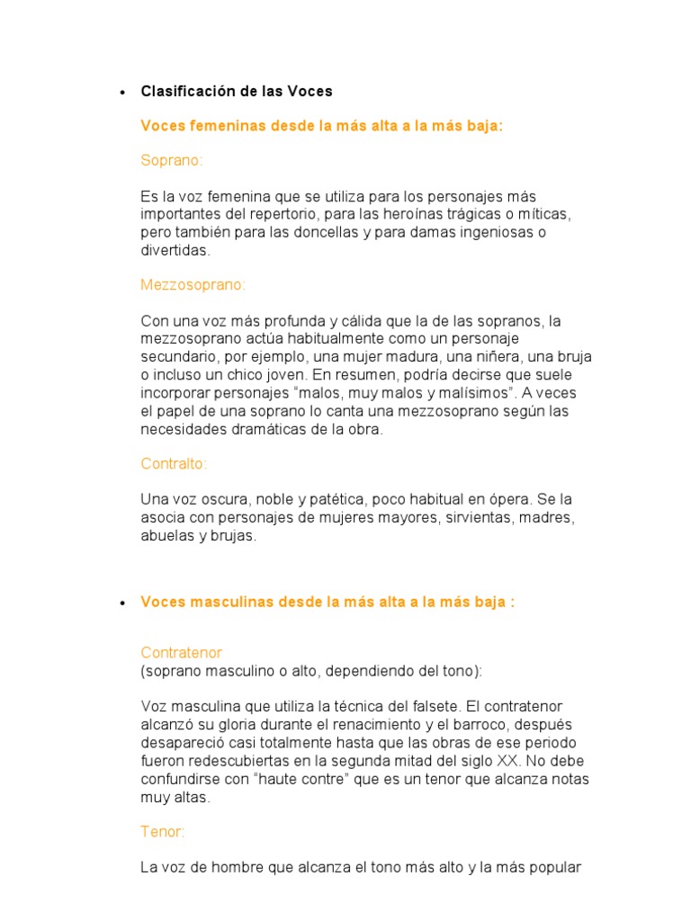Clasificación de Las Voces | PDF | Orquestas | Instrumentos musicales