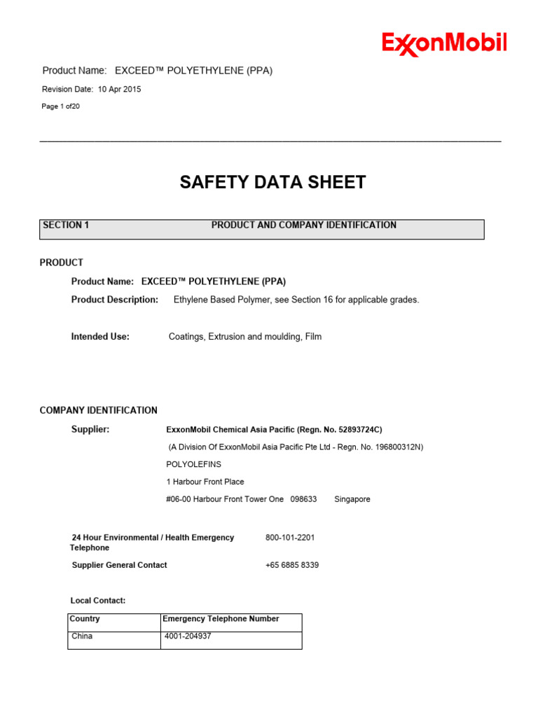Pebdl Exceed Exxonmobil - Sds | PDF | Waste Management | Toxicity