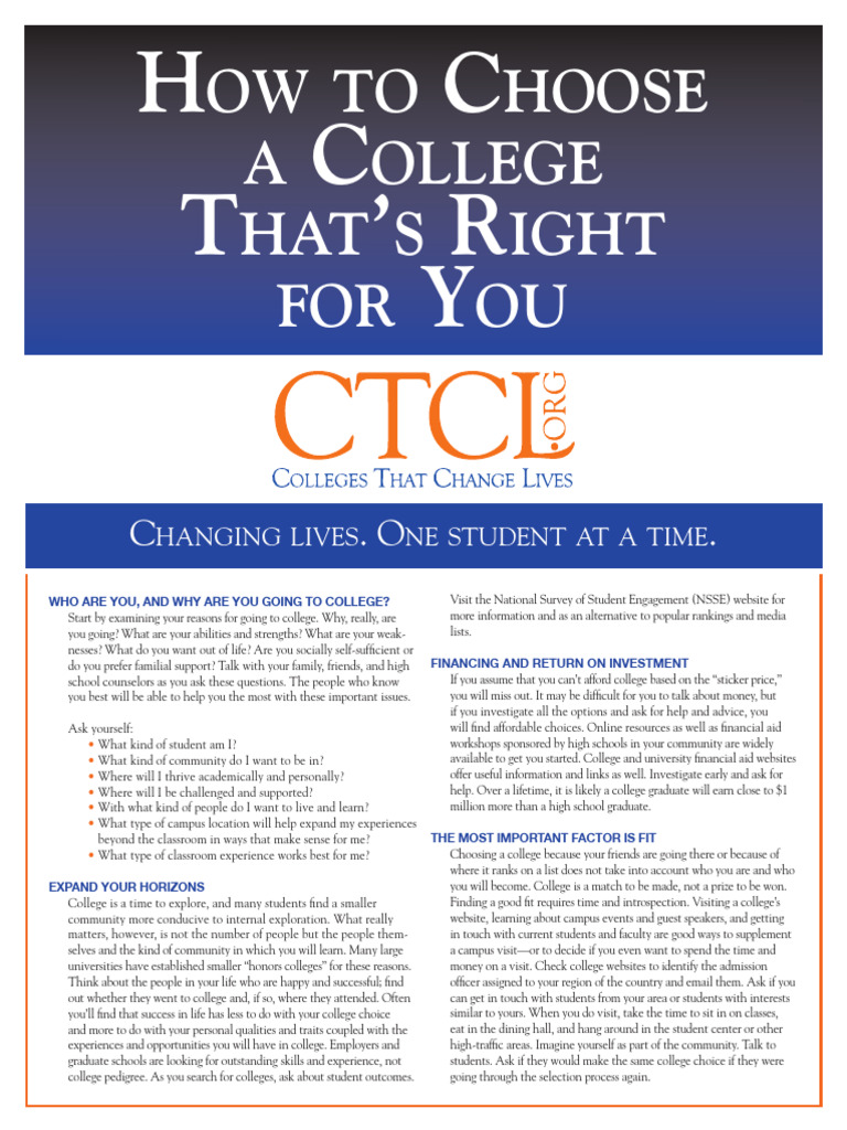 CTCL How To Choose A College That Is Right For You 2022 | PDF | Student ...