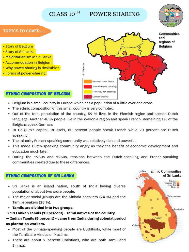Power Sharing Class 10 Notes CBSE Political Science Chapter 1 (PDF) PDF ...