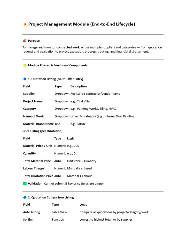 Project Management Module (End-to-End Lifecycle) | PDF | Payments