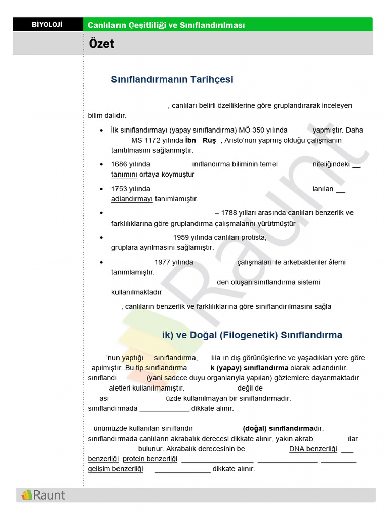 Canlilarin Cesitliligi Ve Siniflandirilmasi Ozet | PDF