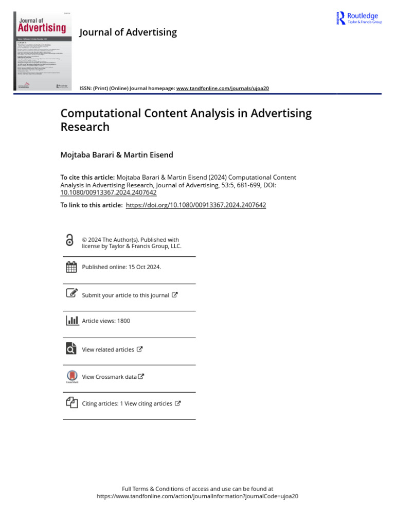 Computational Content Analysis in Advertising Research | PDF | Machine Learning | Cluster Analysis