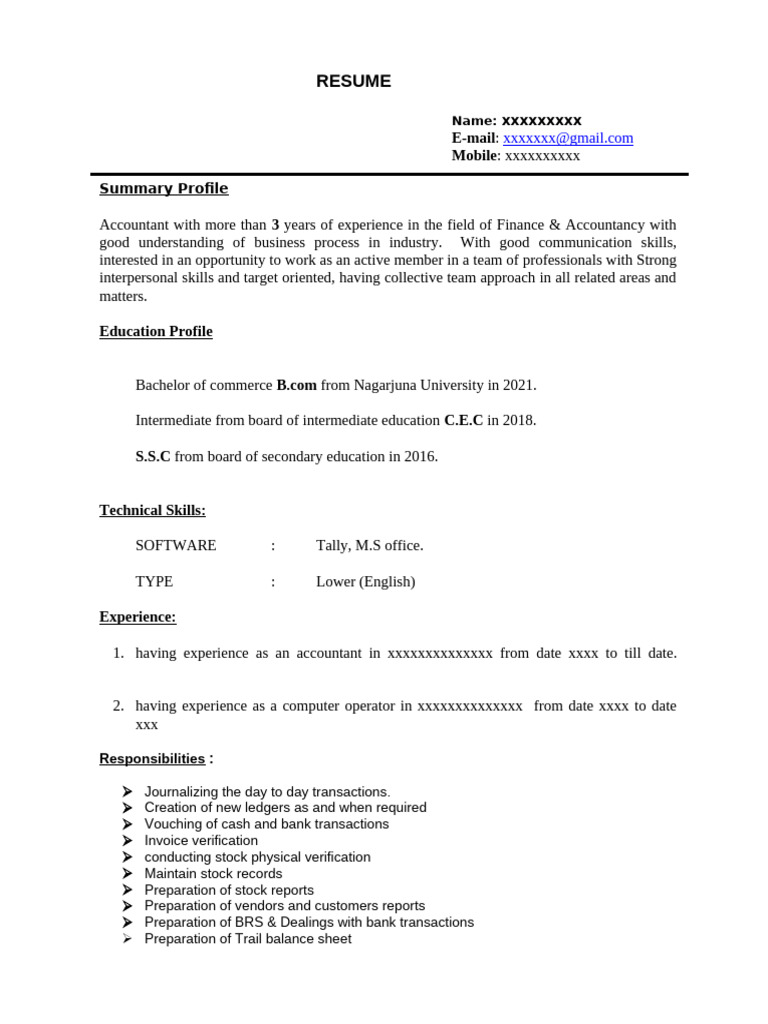 Bpo Resume Accounts | PDF
