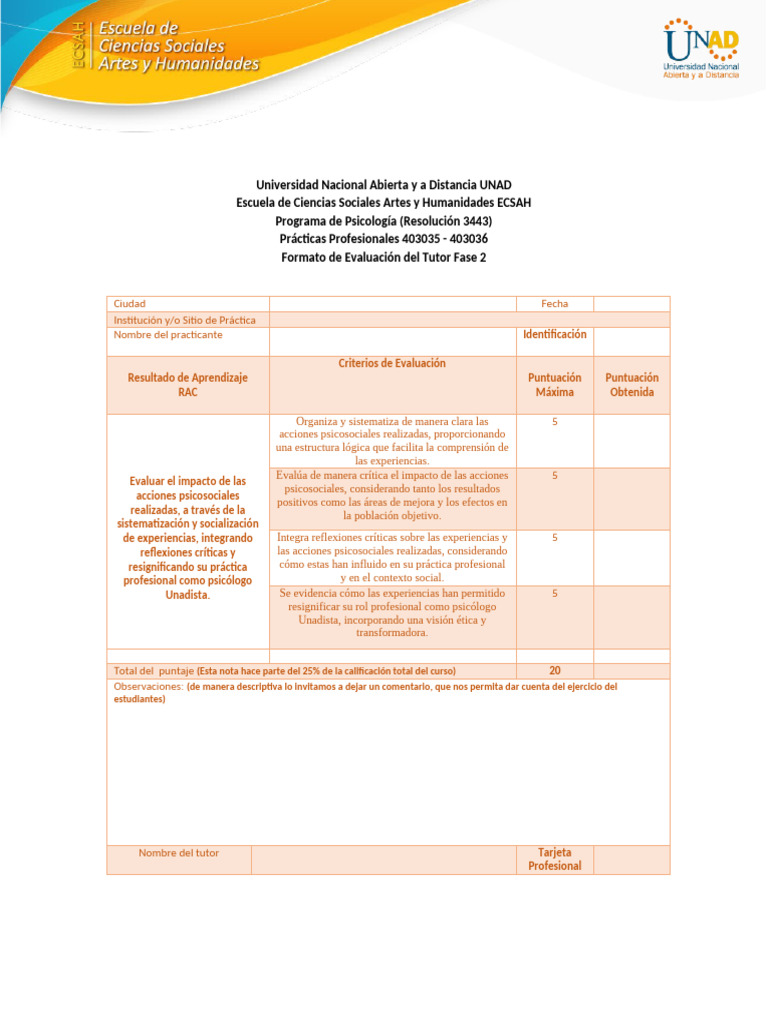 Formato Evaluación Tutor Fase 2 | PDF | Sicología | Cognición