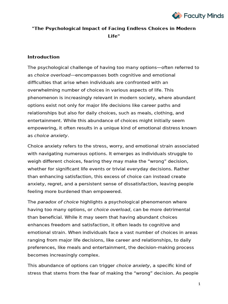 The Psychological Impact of Facing Endless Choices in Modern Life | PDF ...