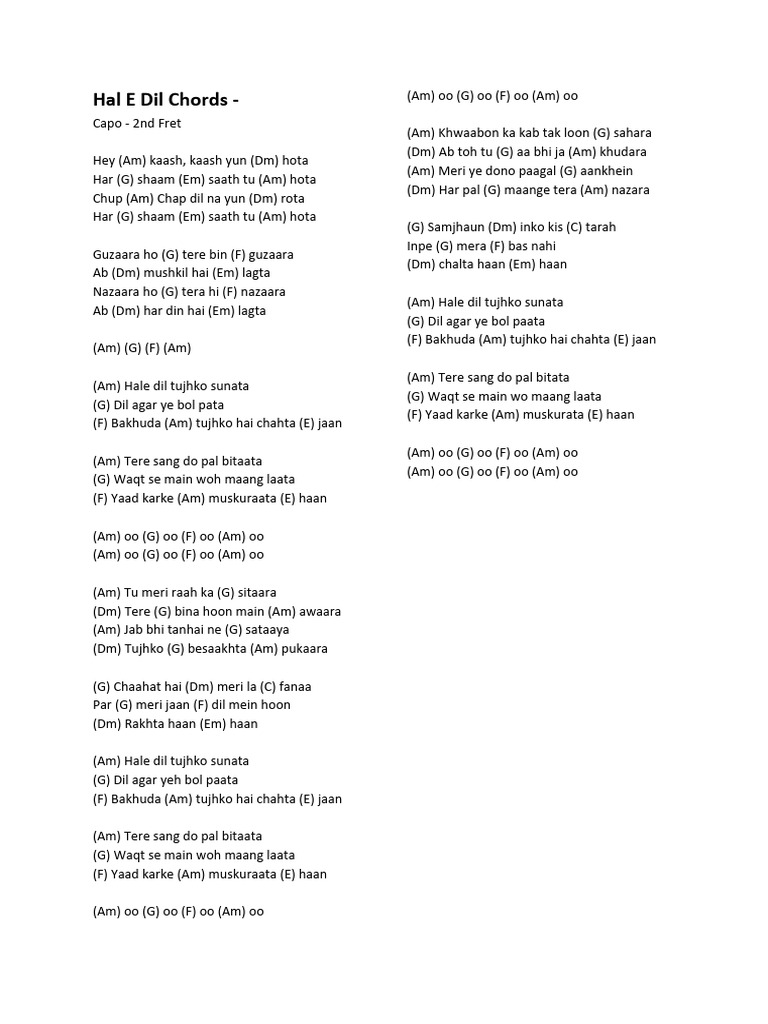 Hale Dil Chords and Lyrics | PDF