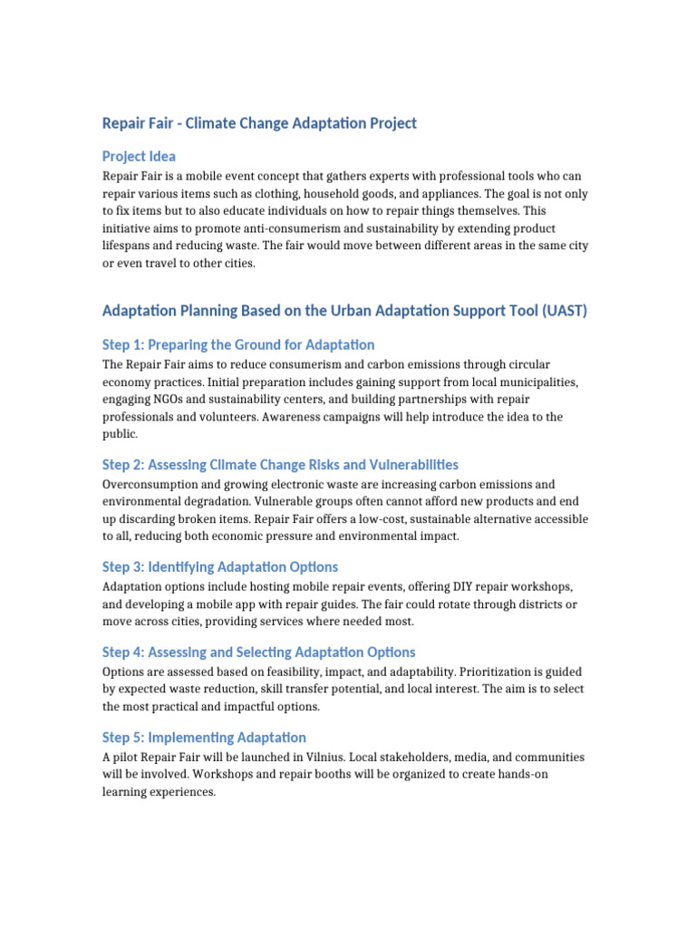 Repair Fair Climate Change Adaptation Project | PDF