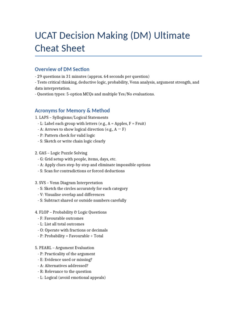 UCAT DM Ultimate Cheat Sheet | PDF | Logic | Argument