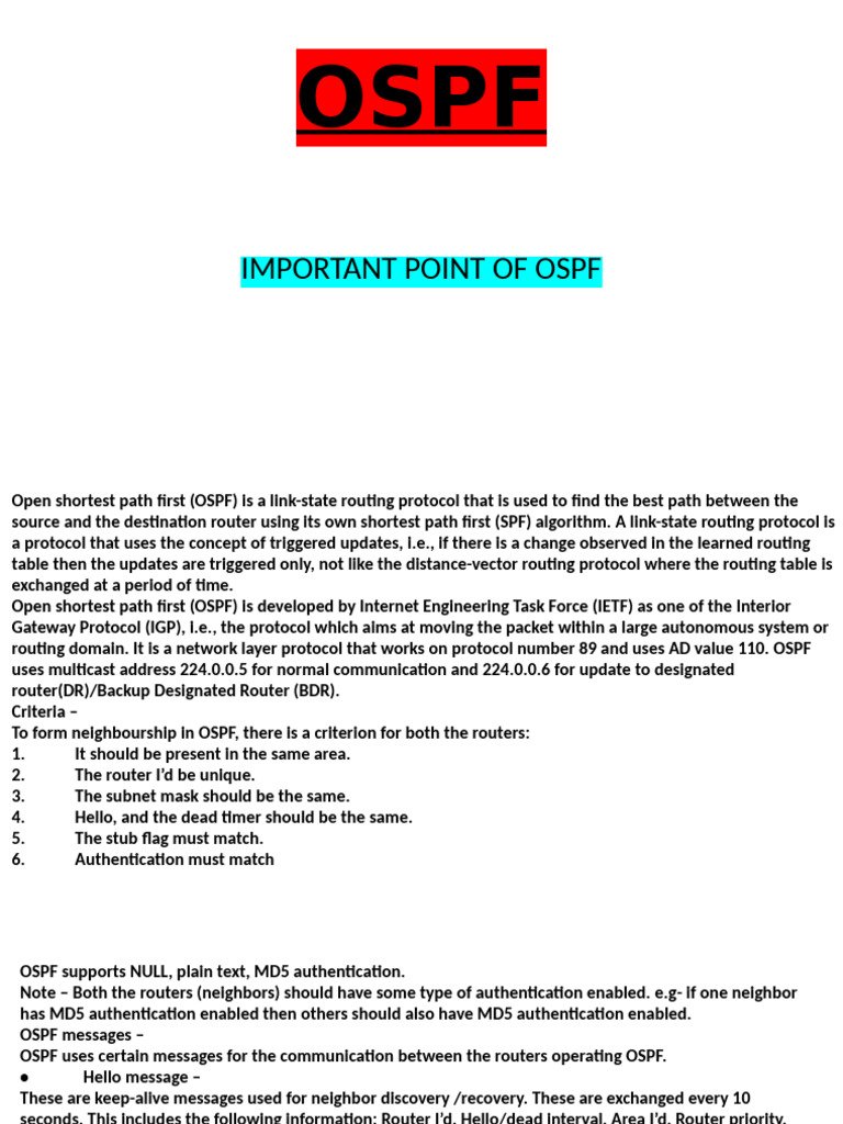 Ospf Important Points | PDF | Network Architecture | Network Protocols