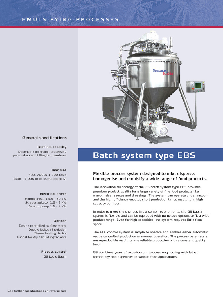 EBS Batch System for Food Emulsification | PDF | Mechanical Engineering