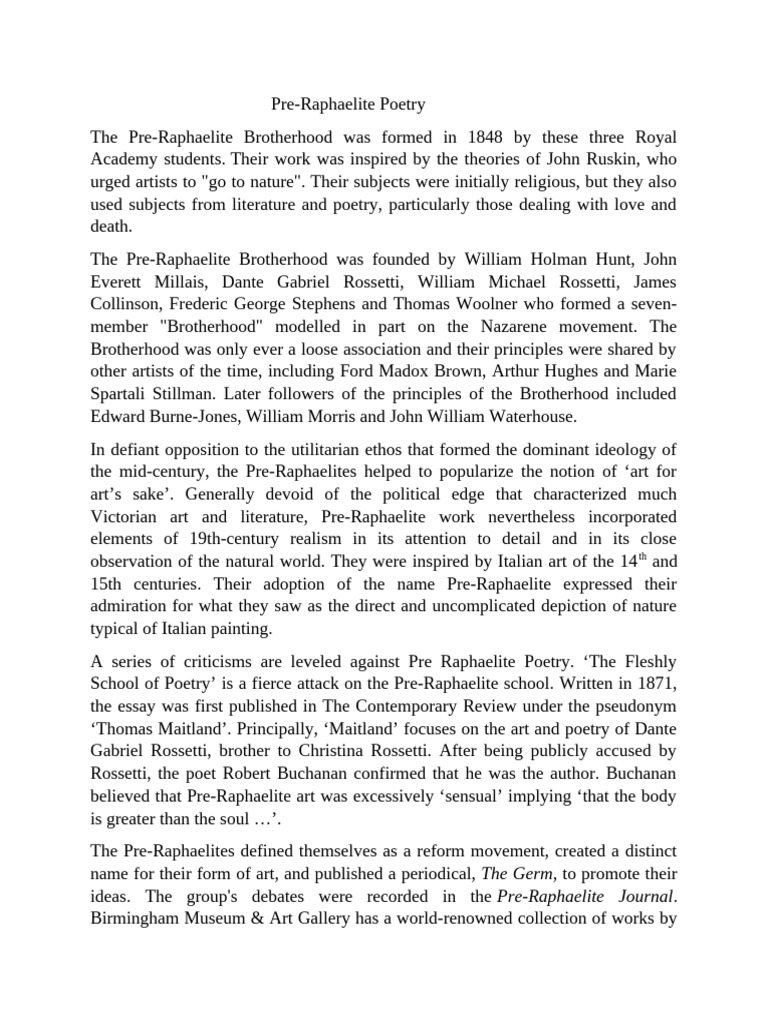 Pre Raphaelite Brotherhood-1 | PDF | Pre Raphaelite Brotherhood | Art ...