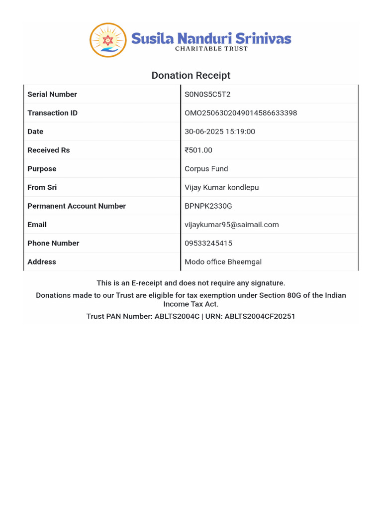 Donation Receipt | PDF