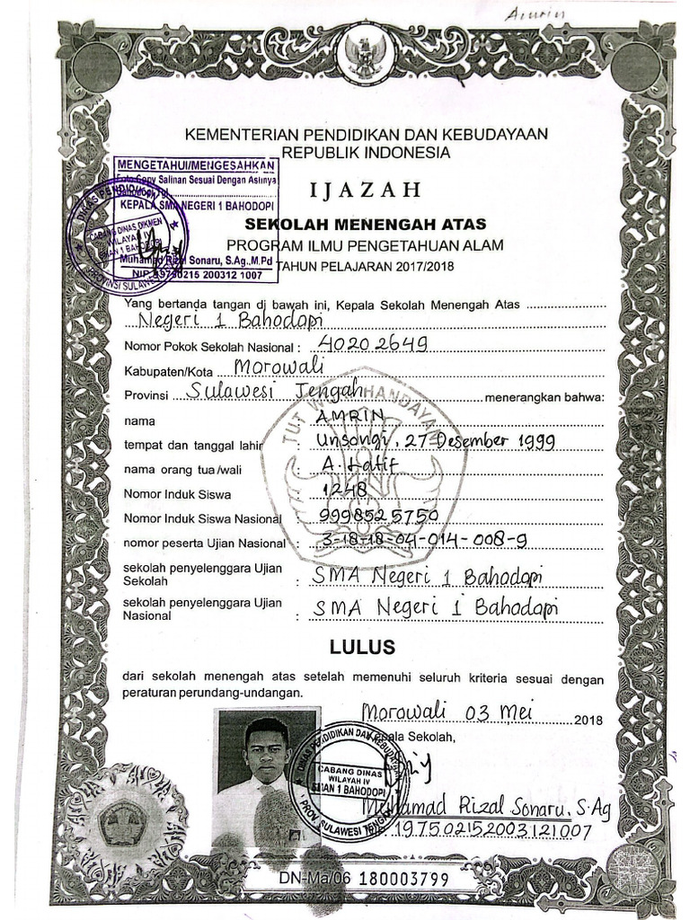 Legalisir Ijazah Amrin | PDF