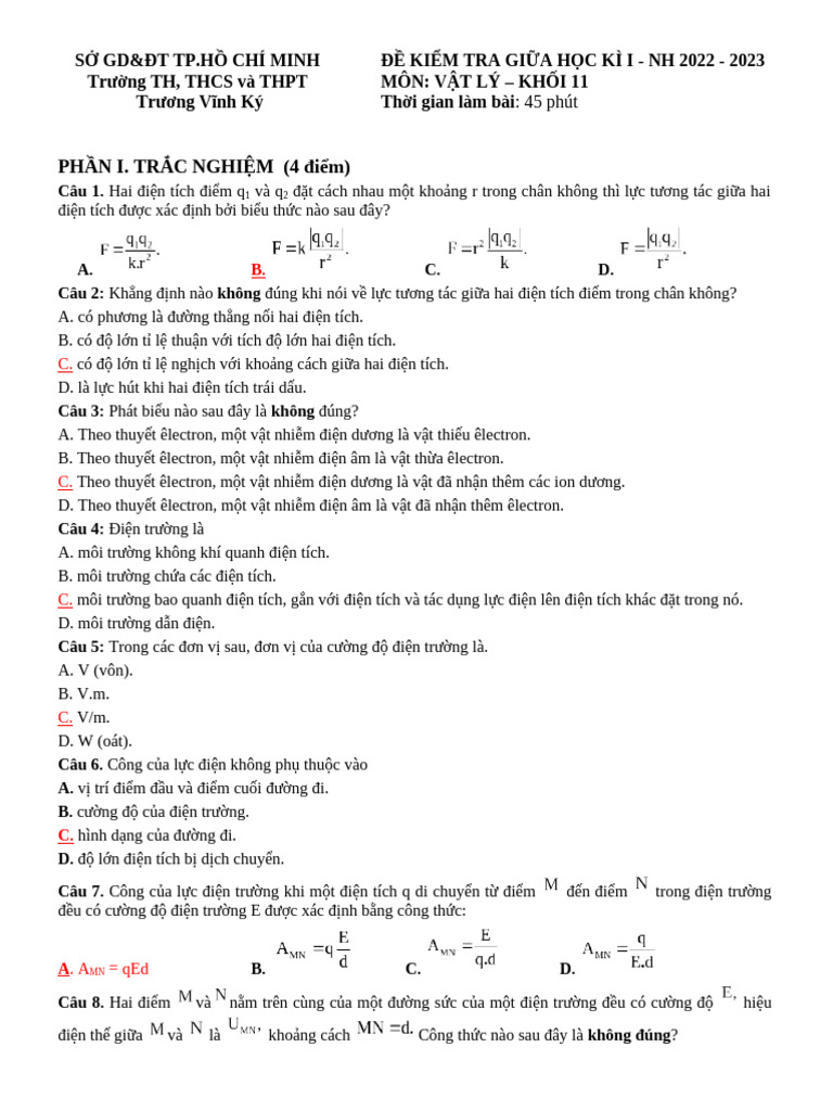 de Lý 11 - Ghk1 - THPT Truong Vĩnh Ký | PDF