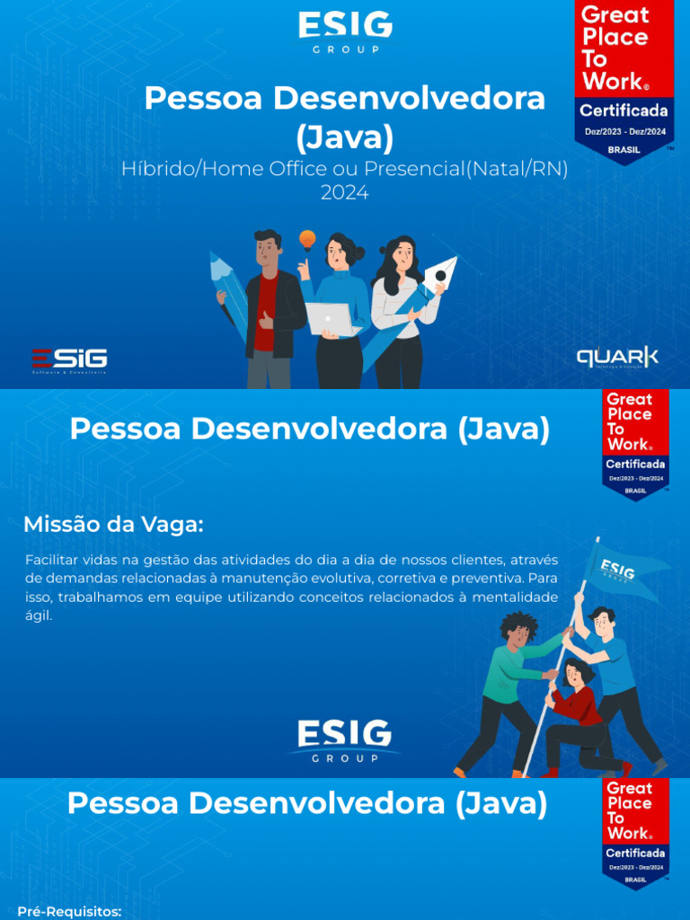 Descricao Vaga Esig Group Pessoa Desenvolvedora 2024 | PDF