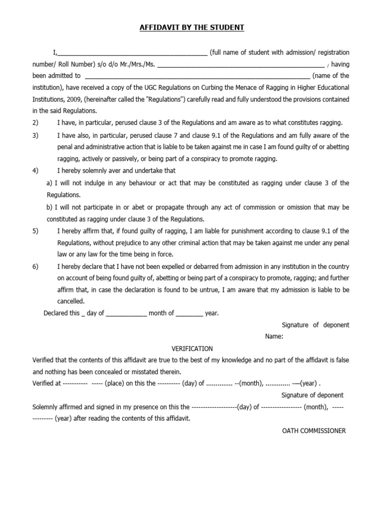 Annexure-IX Affidavit Anti Ragging | PDF | Affidavit | Justice
