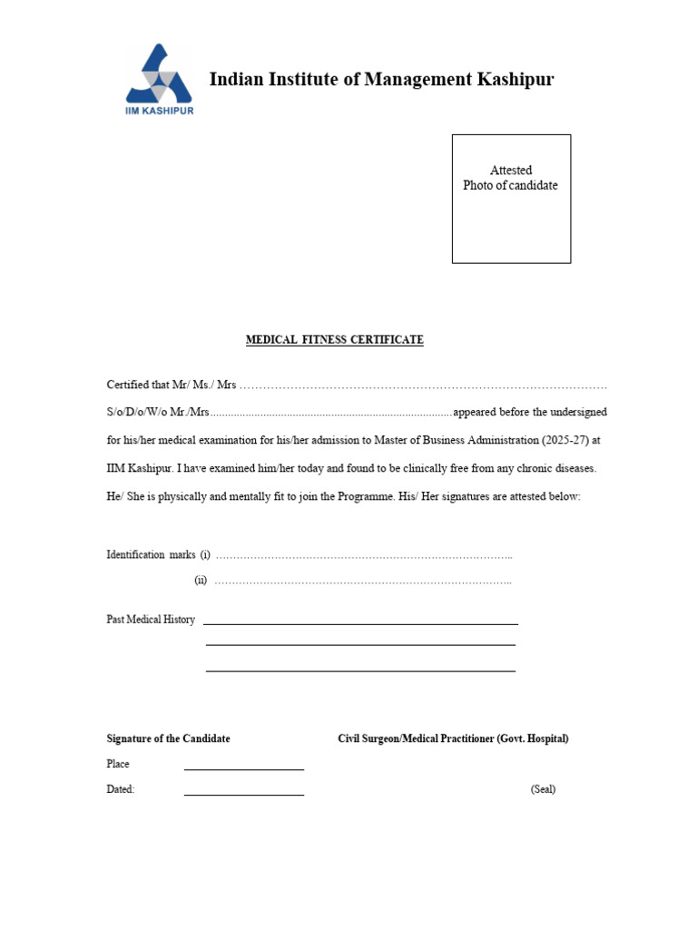 Annexure-VII Medical Fitness Certificate 2025 | PDF