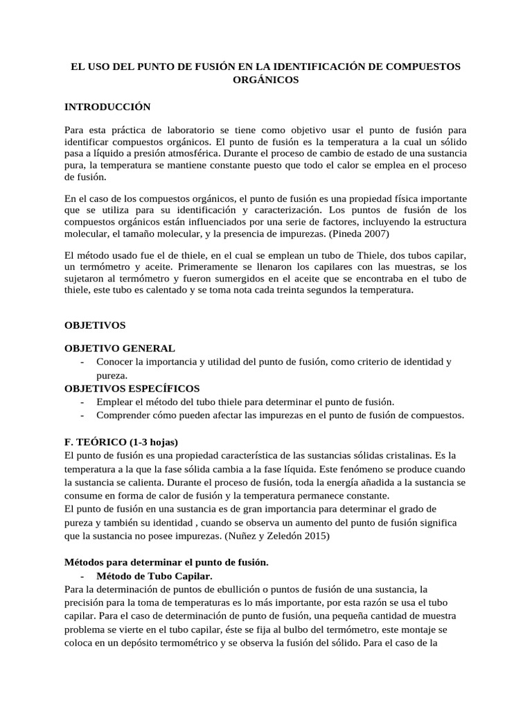 Punto de Fusion | PDF | Punto de fusion | Derritiendo