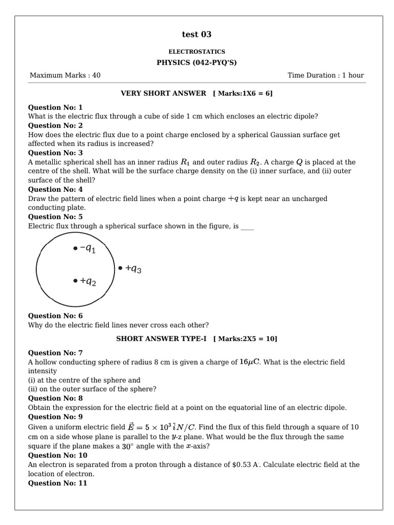 Physics (042-Pyq's) (21 - 05 - 2025) | PDF | Electric Field | Sphere