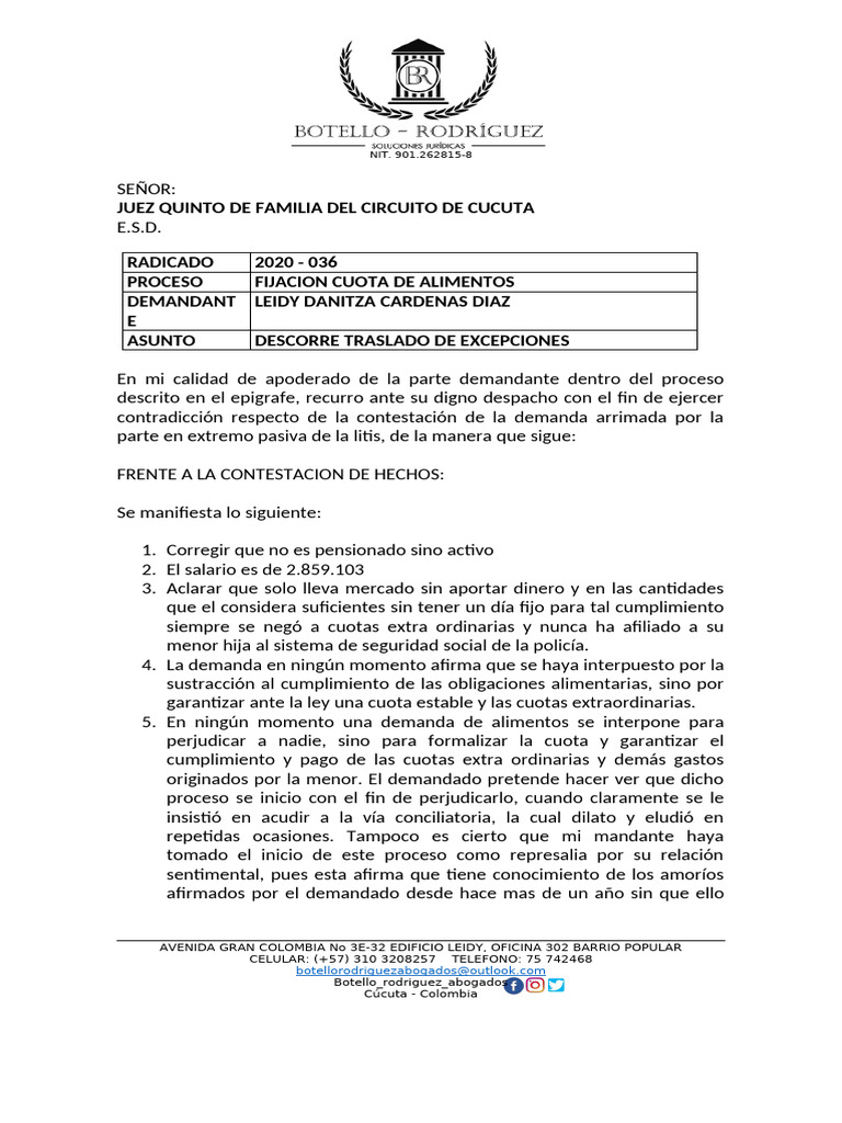 Corre Traslado Excepciones Leidy Diaz - Julian Vera | PDF