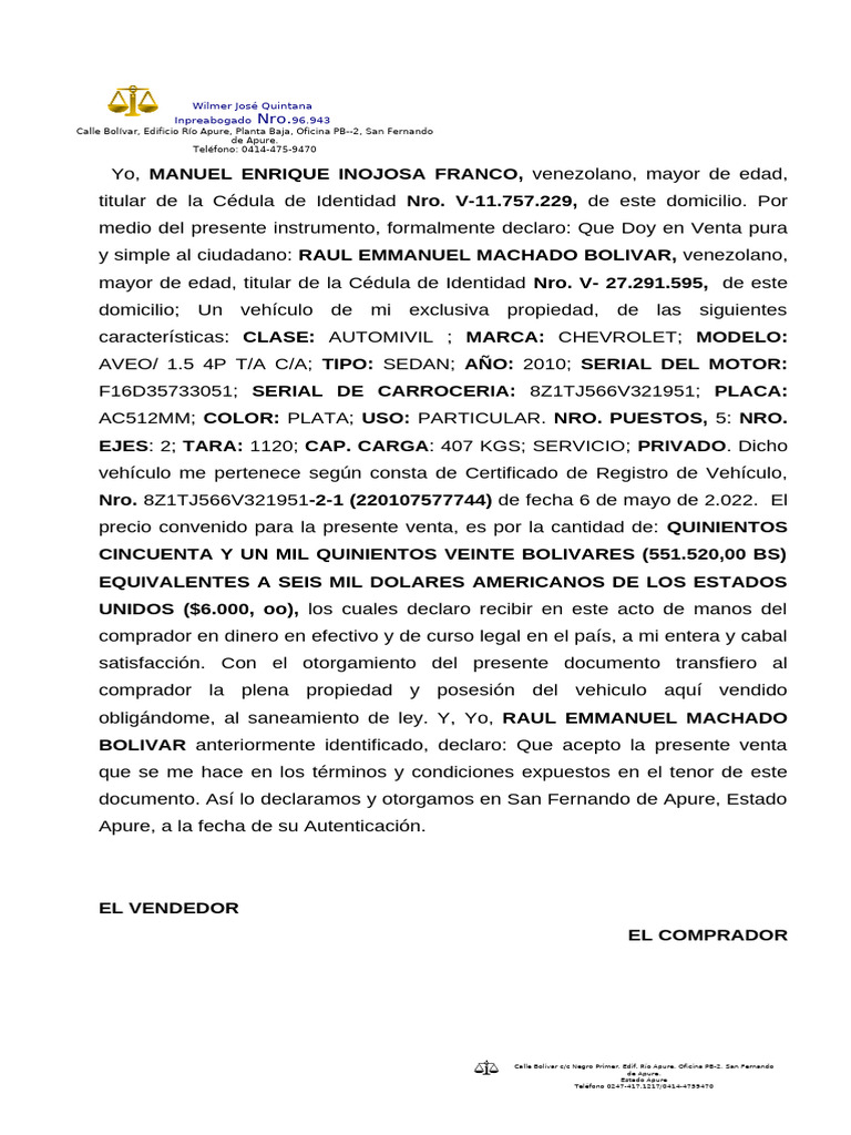Compra Venta Raul Machado | PDF
