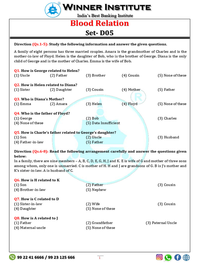 Blood Relation Set D05 | PDF | Human Development | Childhood