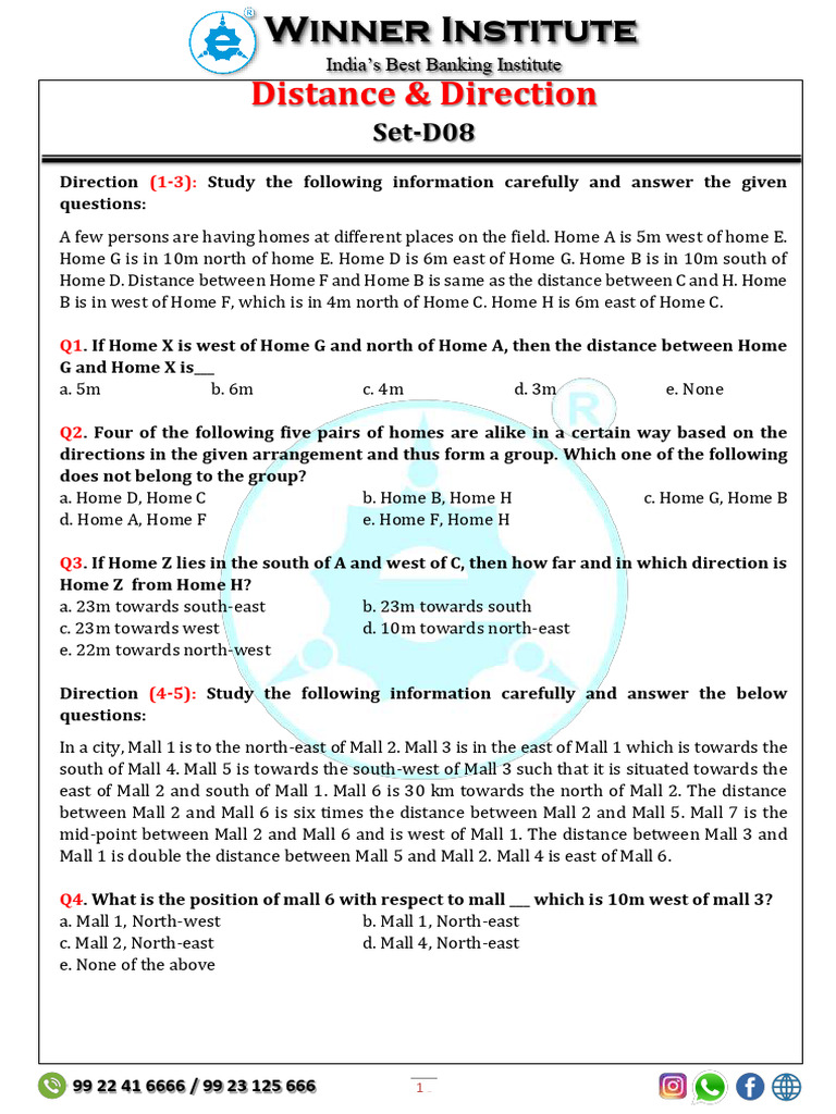 Distance & Direction Set - D08 With Answers | PDF