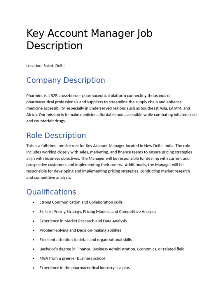 Key Account Manager Job Description | PDF