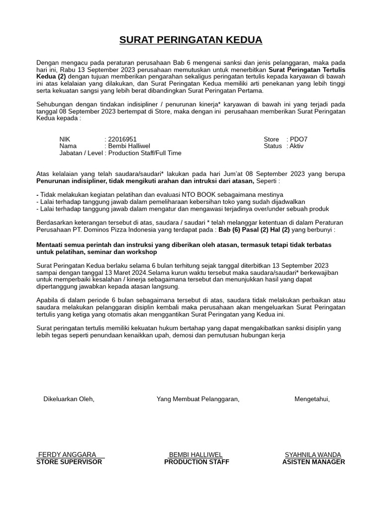 Surat Peringatan Kedua | PDF