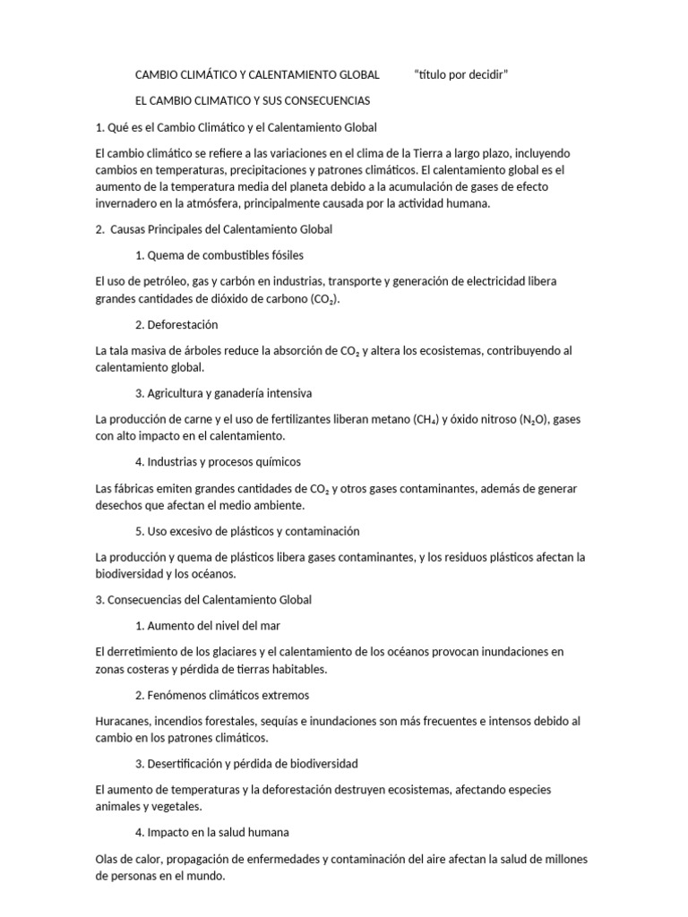 Cambio Climático y Calentamiento Global | PDF | Cambio climático ...