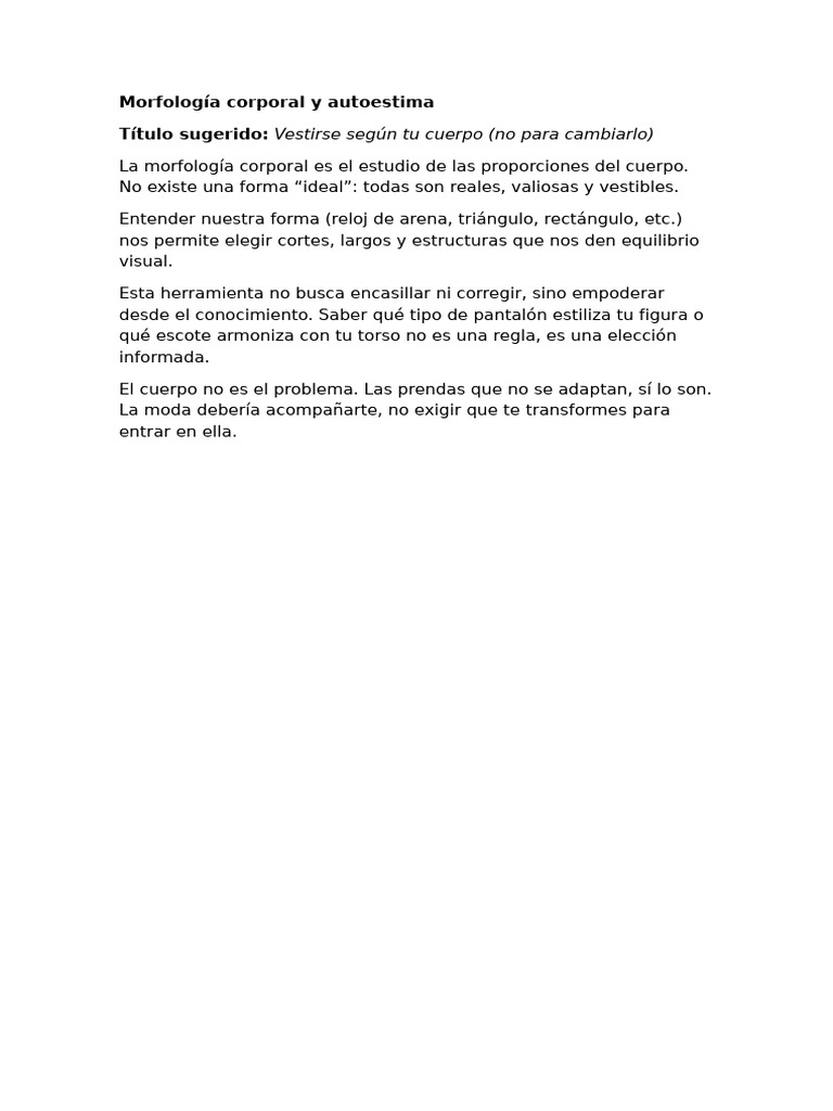 Morfología Corporal y Autoestima | PDF