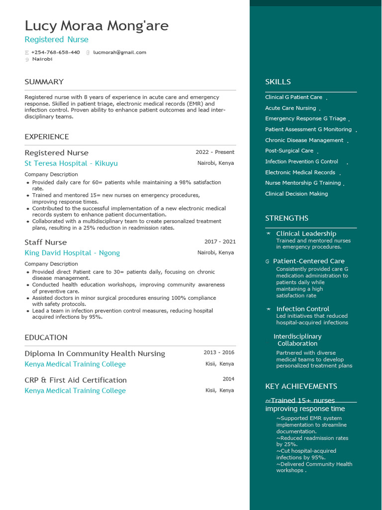 Experienced Registered Nurse Profile | PDF | Nursing | Electronic ...