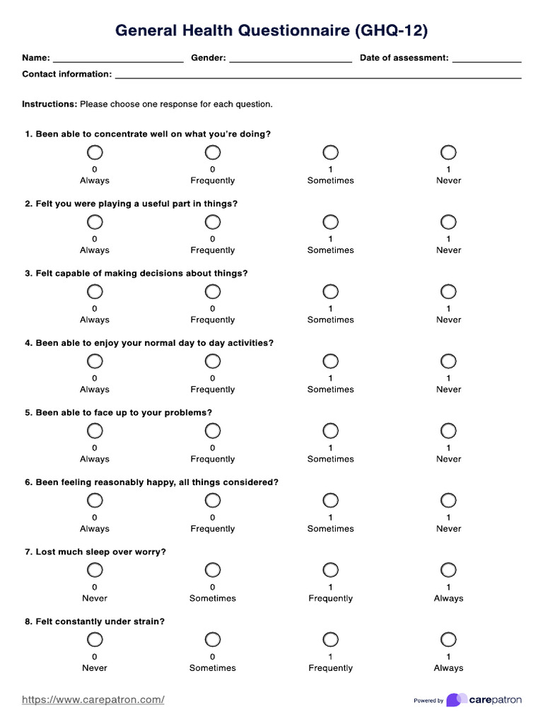 General Health Questionnaire GHQ 12 | PDF | Behavioural Sciences | Mental Health