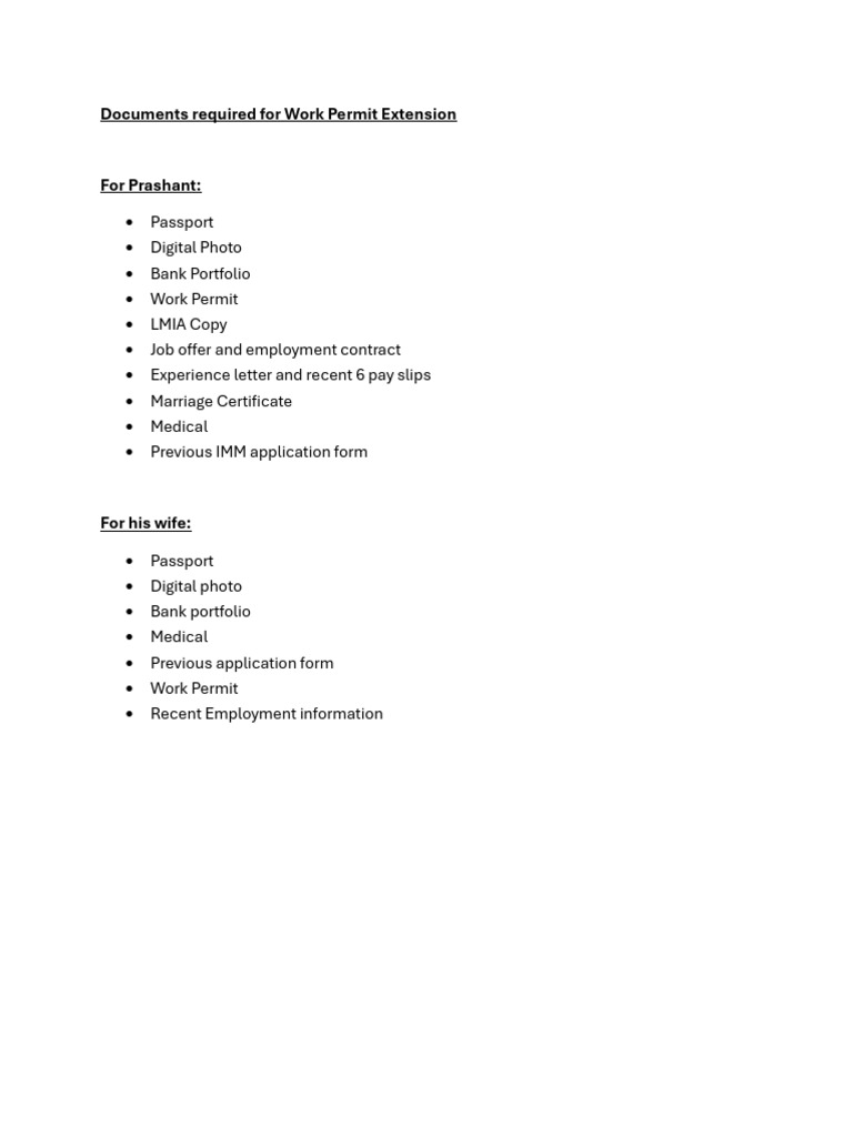 Work Permit Extension Checklist | PDF