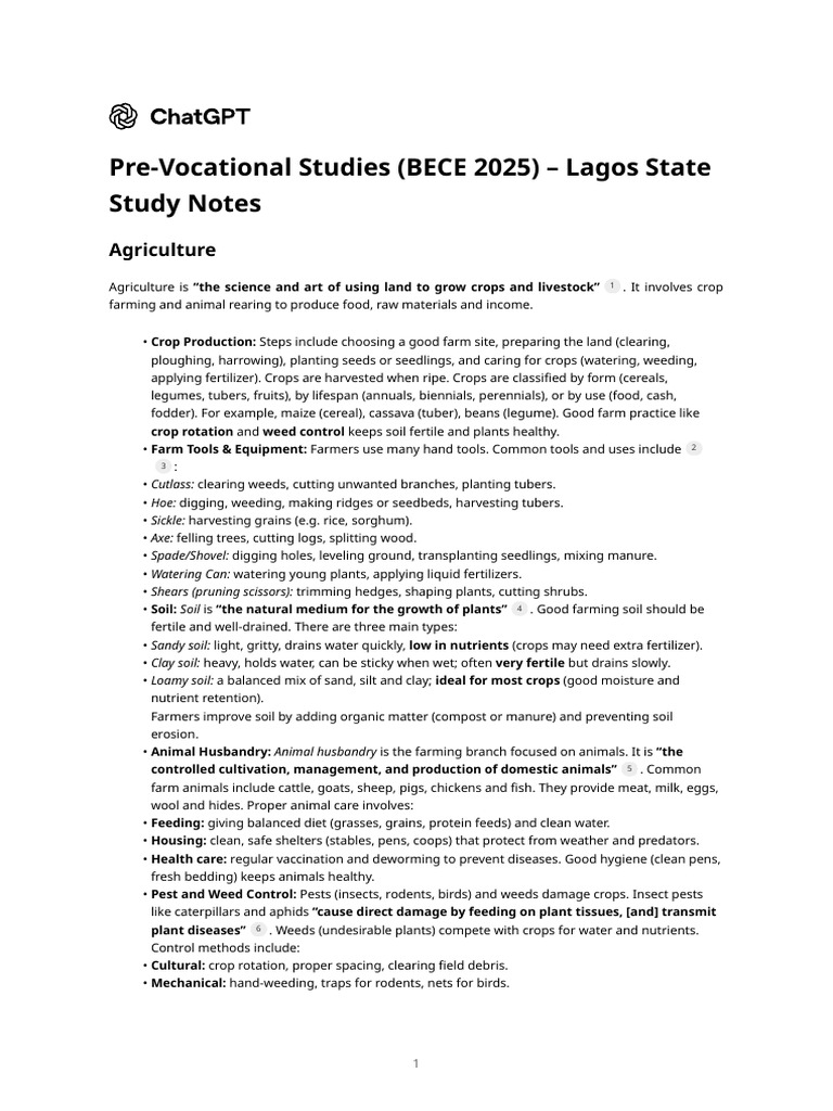 Pre-Vocational Studies for BECE 2025 | PDF | Agriculture | Foods