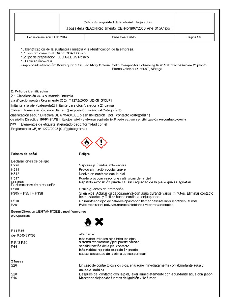 Ficha Base Coat Gel-In | PDF | Agua | Seguridad y salud ocupacional