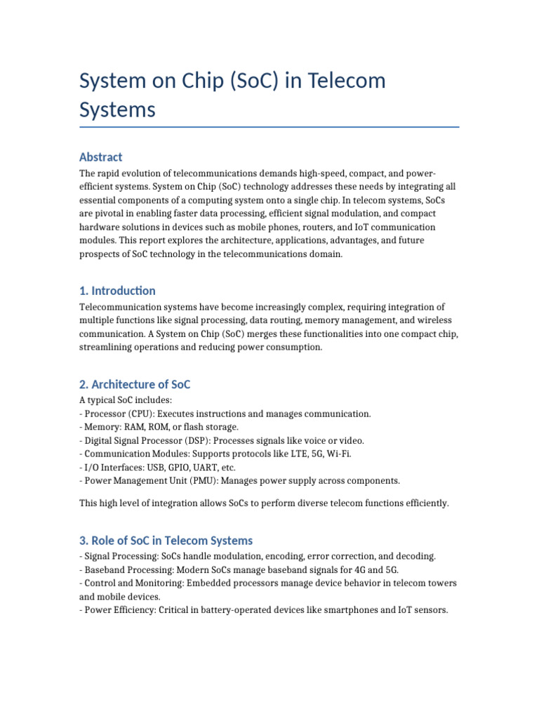 System On Chip in Telecom Systems | PDF | System On A Chip | Central ...