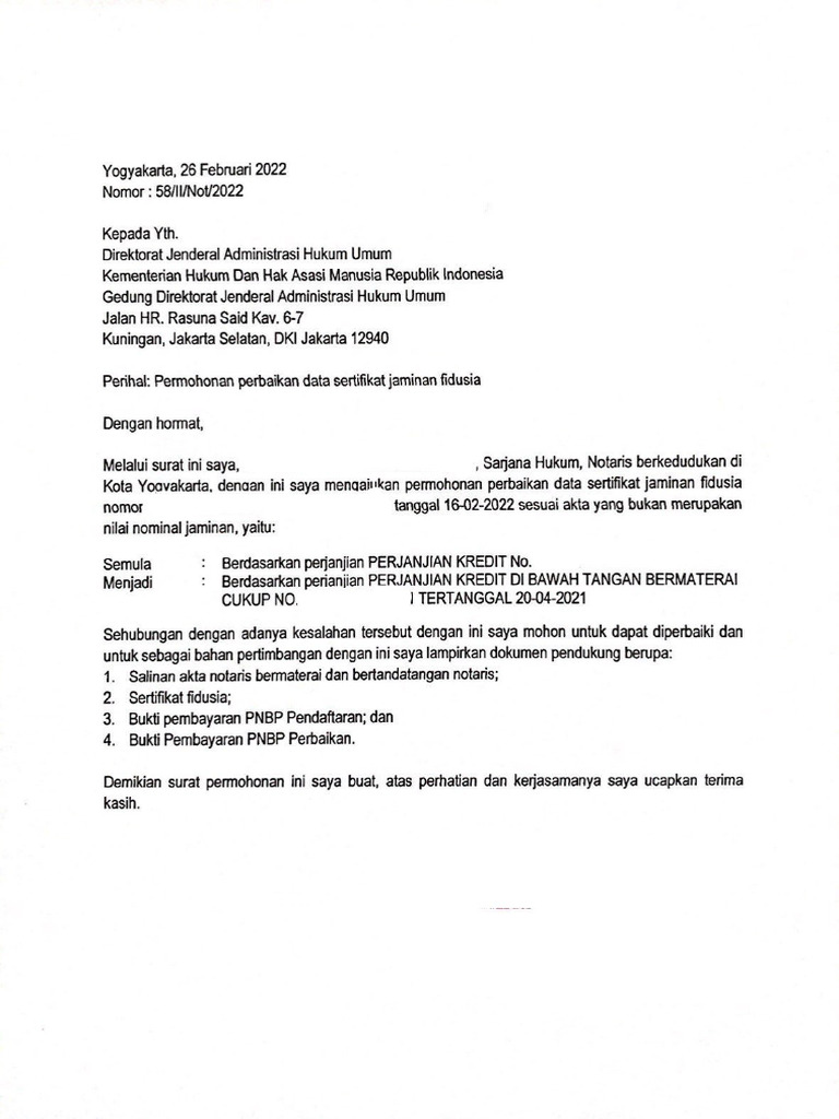 1.surat Permohonan Perbaikan Data Sertif | PDF