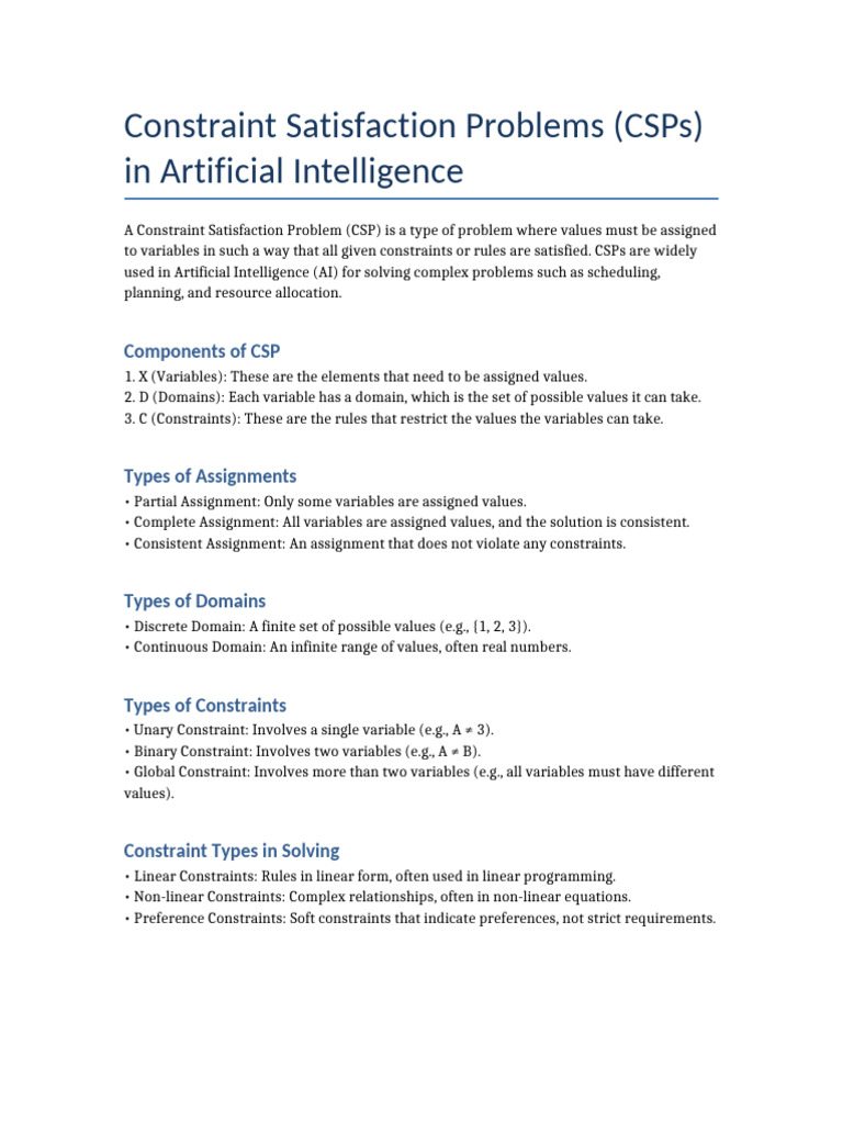 Constraint Satisfaction Problems AI-1 | PDF