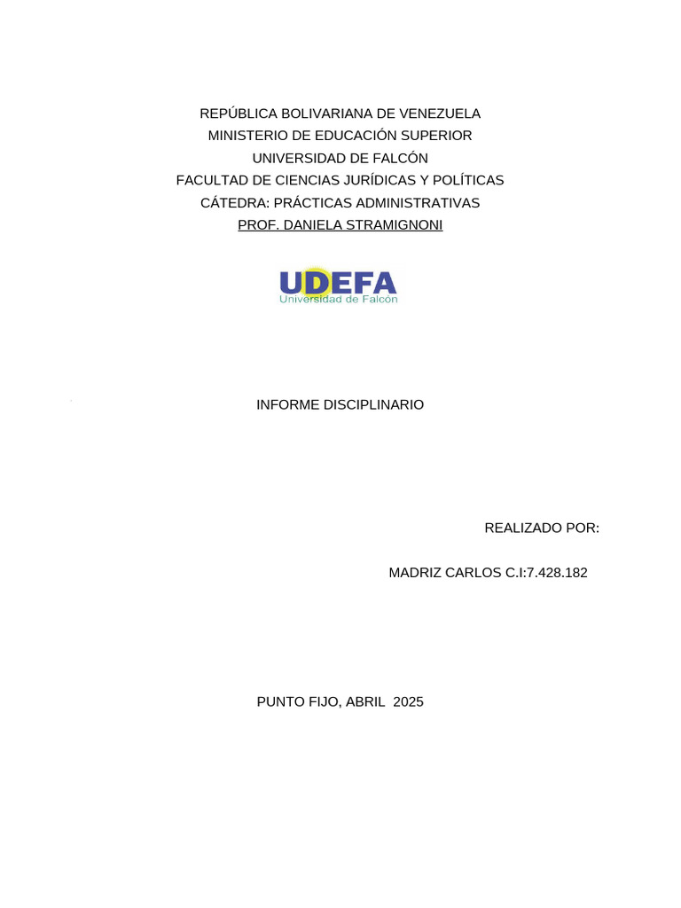 Informe Disciplinario de Funcionario Público | PDF | Venezuela | Justicia